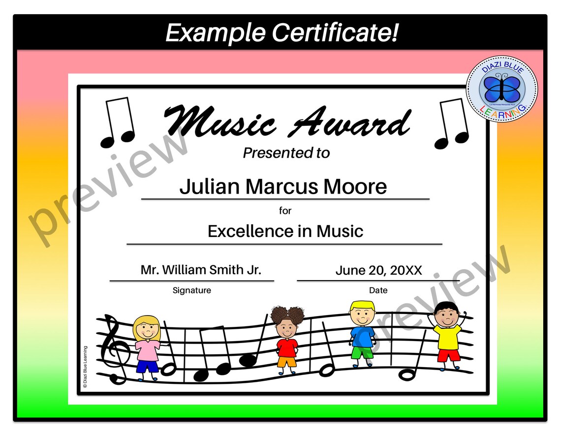 Music Certificates, Printable Music Certificates, Music Awards ...