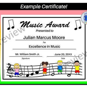 Music Certificates, Printable Music Certificates, Music Awards ...