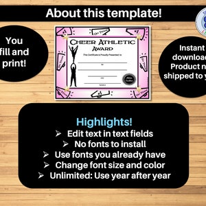 Editable Cheerleader Certificate Cheerleading Certificate | Etsy