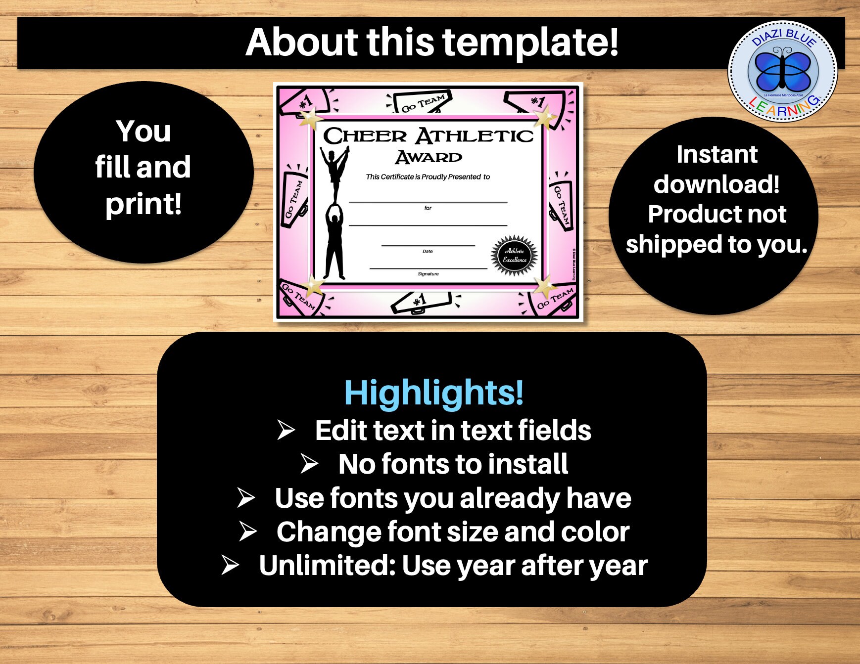 Editable Cheerleader Certificate Cheerleading Certificate - Etsy