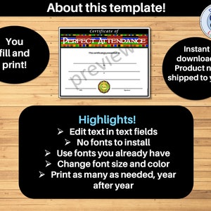 Kente Perfect Attendance Award Certificate, Editable Perfect Attendance ...