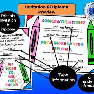 Pre-k Diplomas, Pre-k Certificates, End of Year Certificates, Editable ...