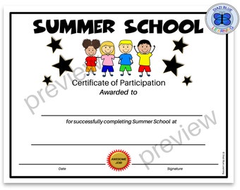 Summer School Certificate, Editable Summer School Certificate ...