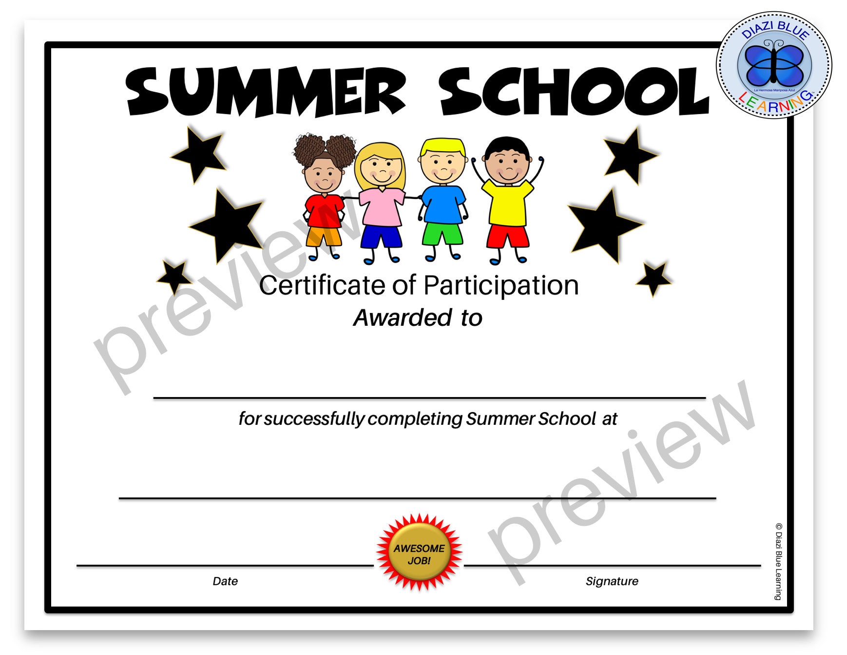 Summer School Certificate, Editable Summer School Certificate ...