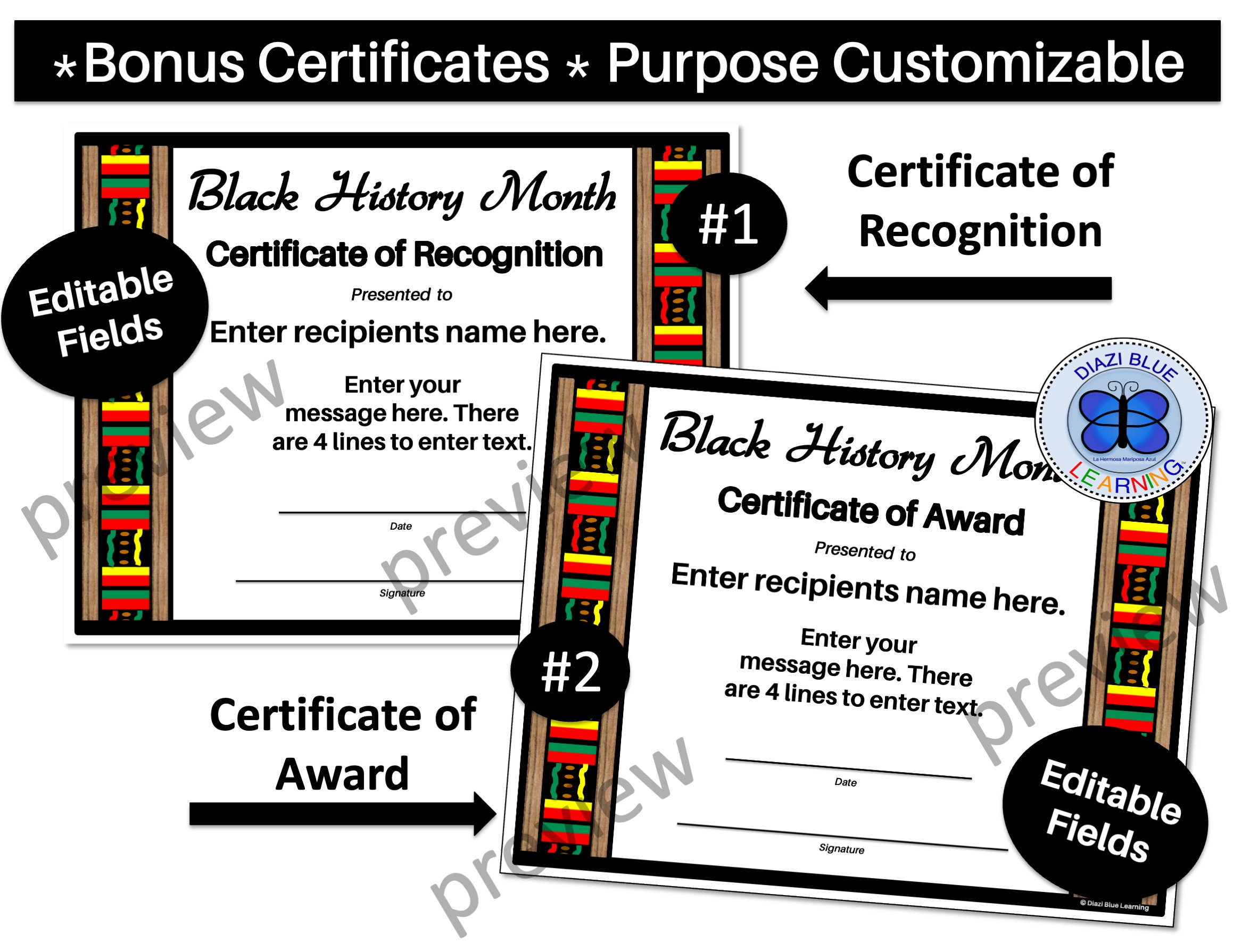 Black History Month Certificate of Appreciation With Bonus Awards ...