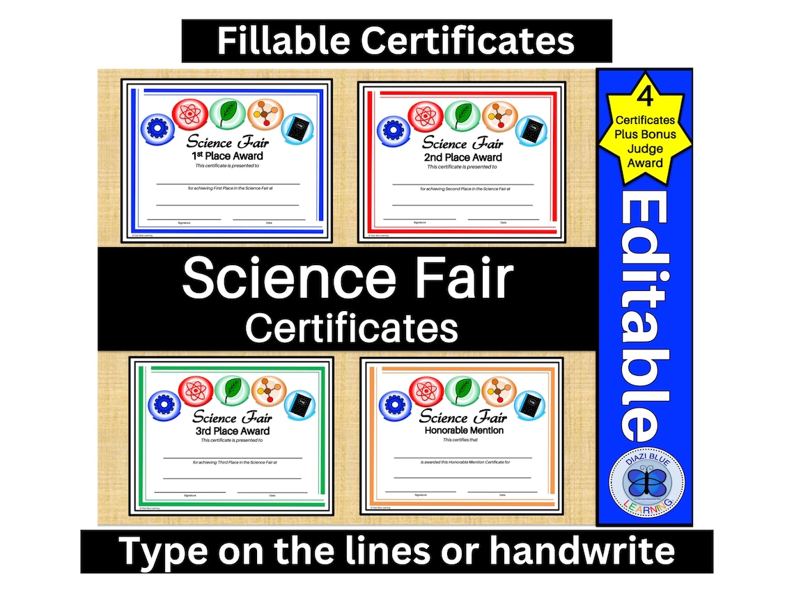 Science Fair Certificates, PDF Science Fair Certificates, Editable ...