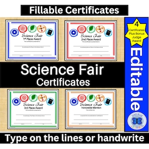 Science Fair Certificates, PDF Science Fair Certificates, Editable ...