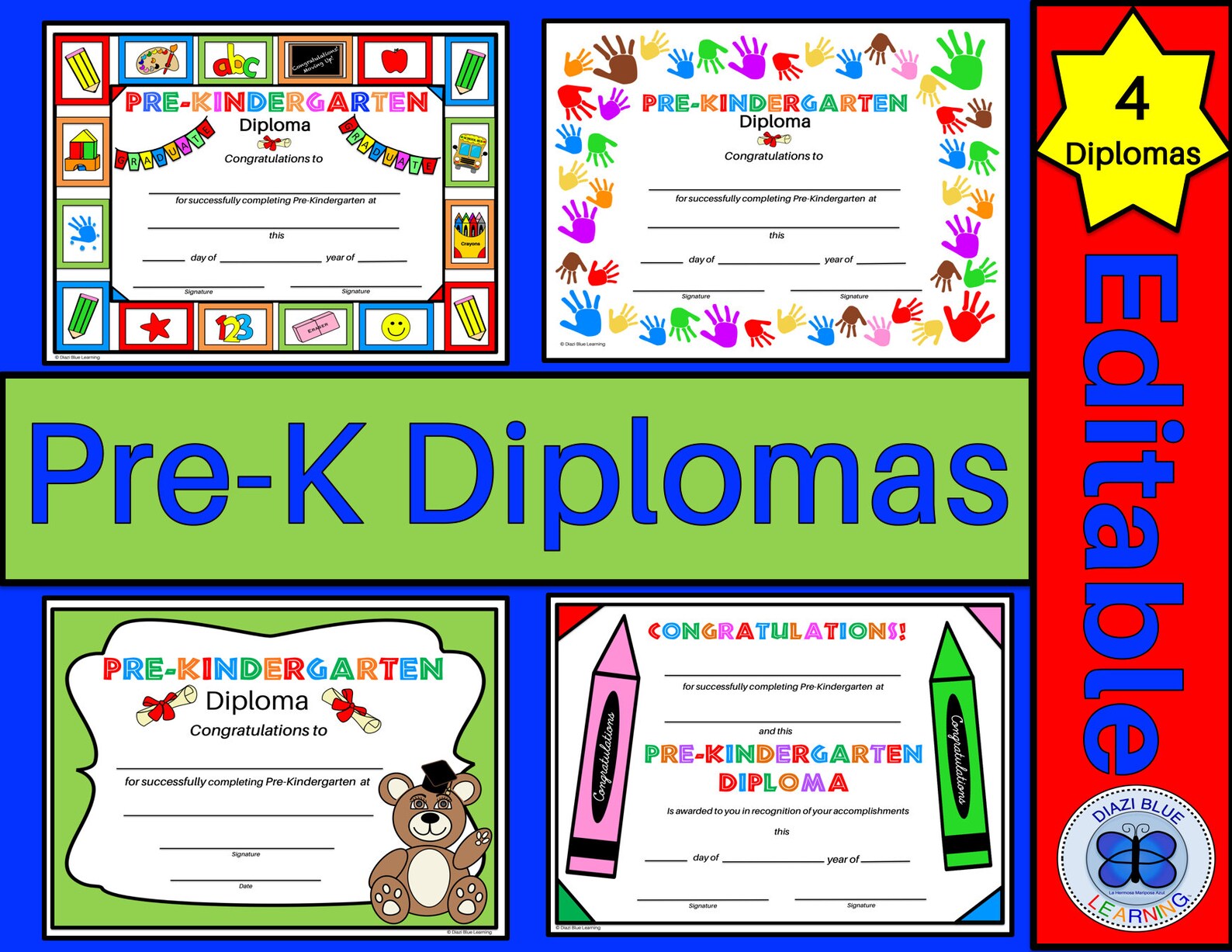 Pre-k Diplomas, Pre-k Certificates, End of Year Certificates, PDF Pre-k ...