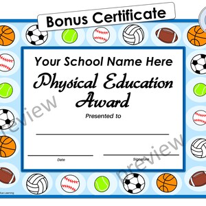 Physical Education Certificate PE Certificate Editable PE | Etsy