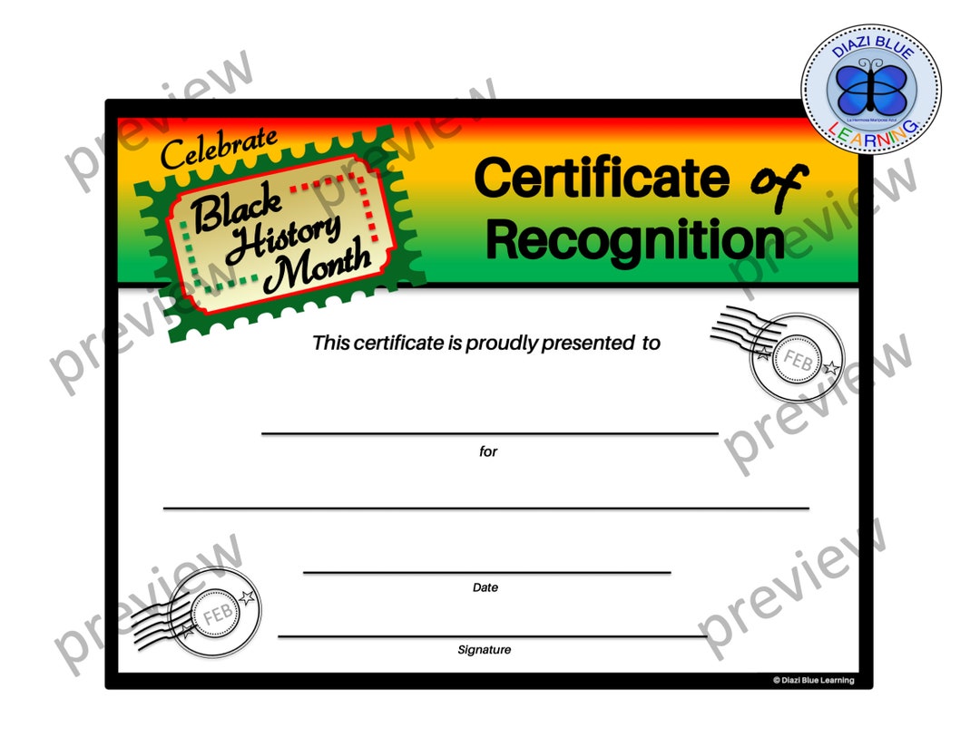 Black History Month Certificate of Recognition, Editable Black History ...
