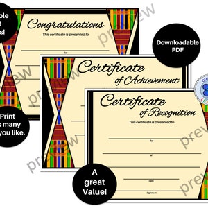 Kente Certificate, Kente Award Set, Black History Month Certificate ...