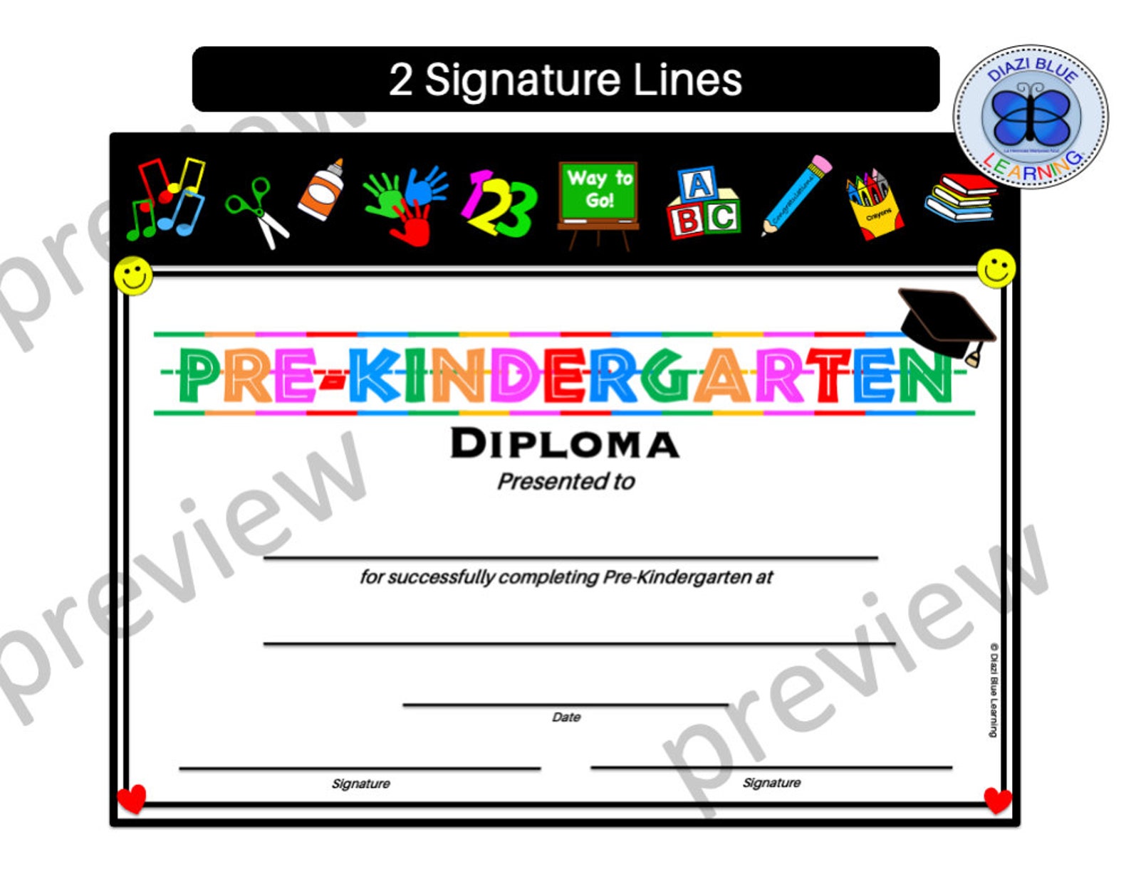 Pre-k Diploma Pre-k Graduation Diploma Fillable | Etsy
