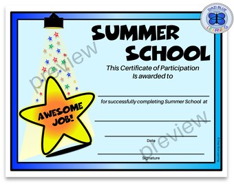 Summer School Certificate, Editable Summer School Certificate ...