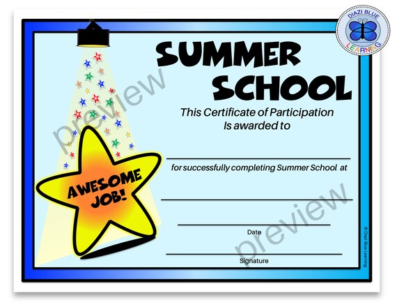 Summer School Certificate Editable Summer School Certificate - Etsy