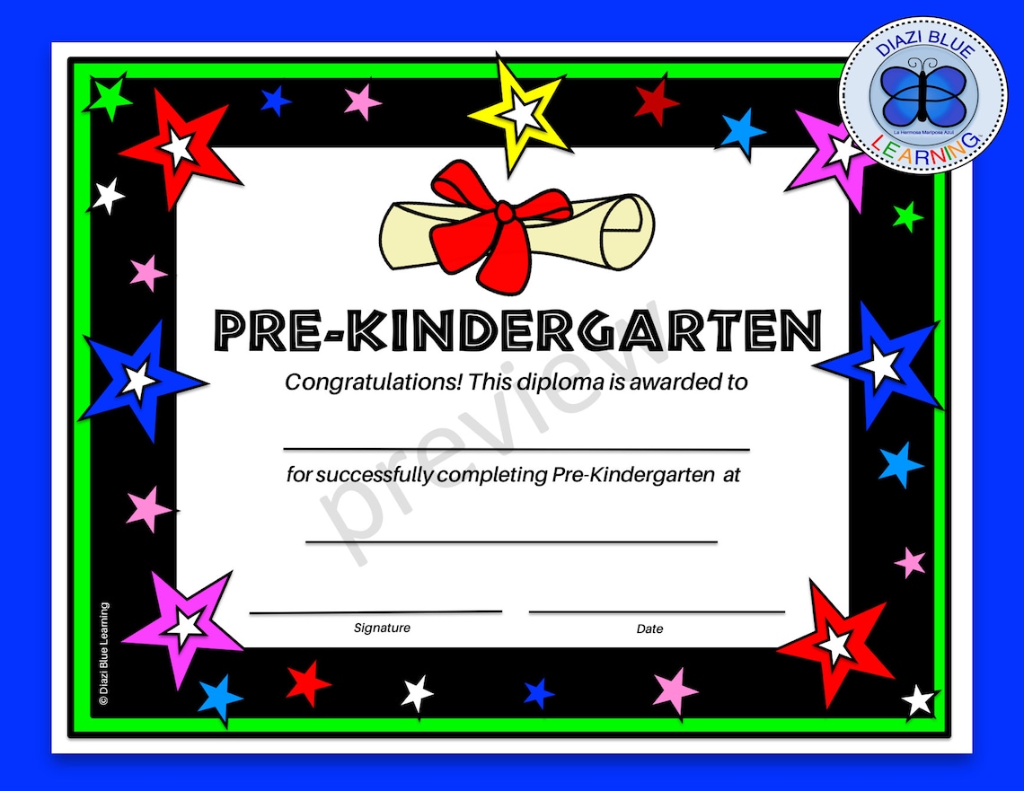 Pre-k Diplomas, Pre-k Certificates, End of Year Certificate, Printable ...
