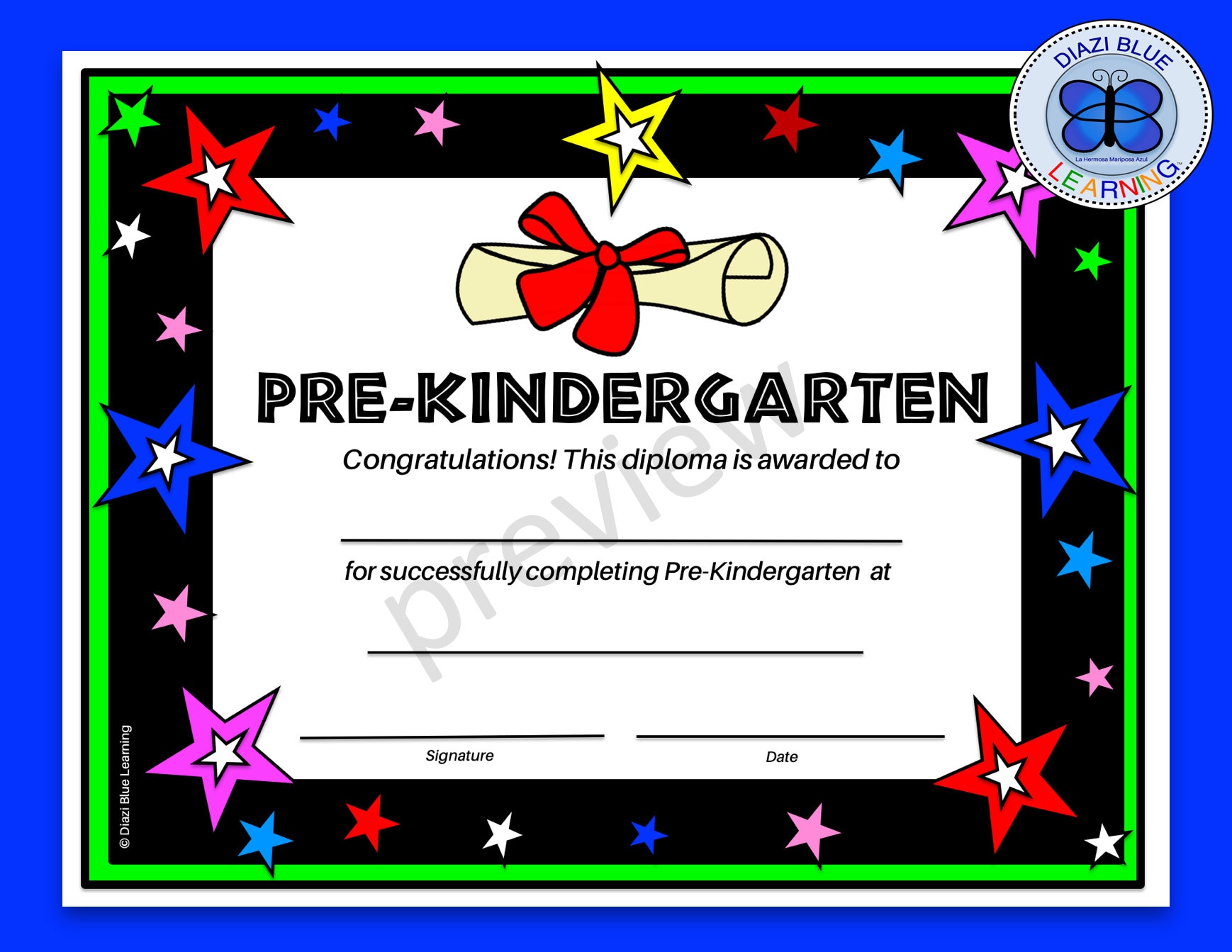 Pre-k Diplomas, Pre-k Certificates, End of Year Certificate, Printable ...