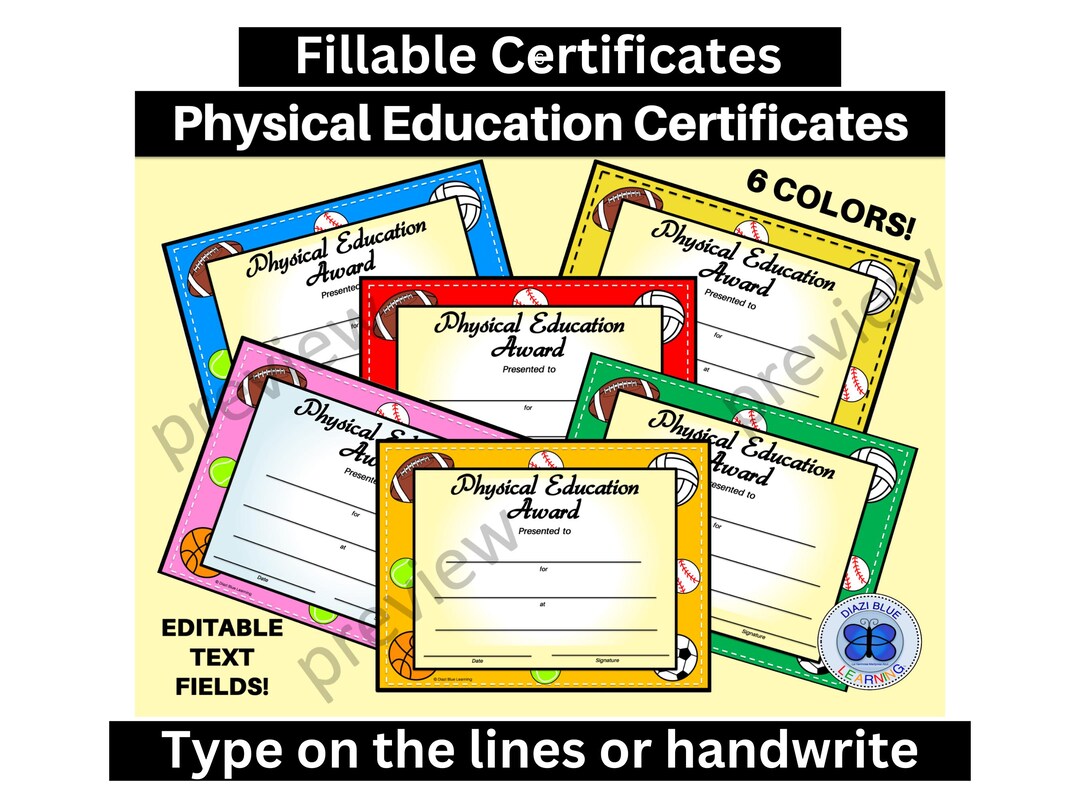 Physical Education Certificate, PE Certificates, Editable PE ...