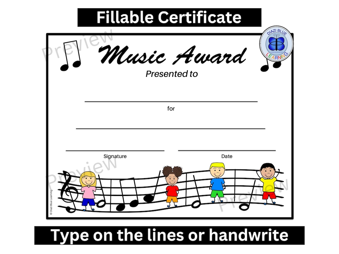 Music Certificates, Printable Music Certificates, Music Awards ...