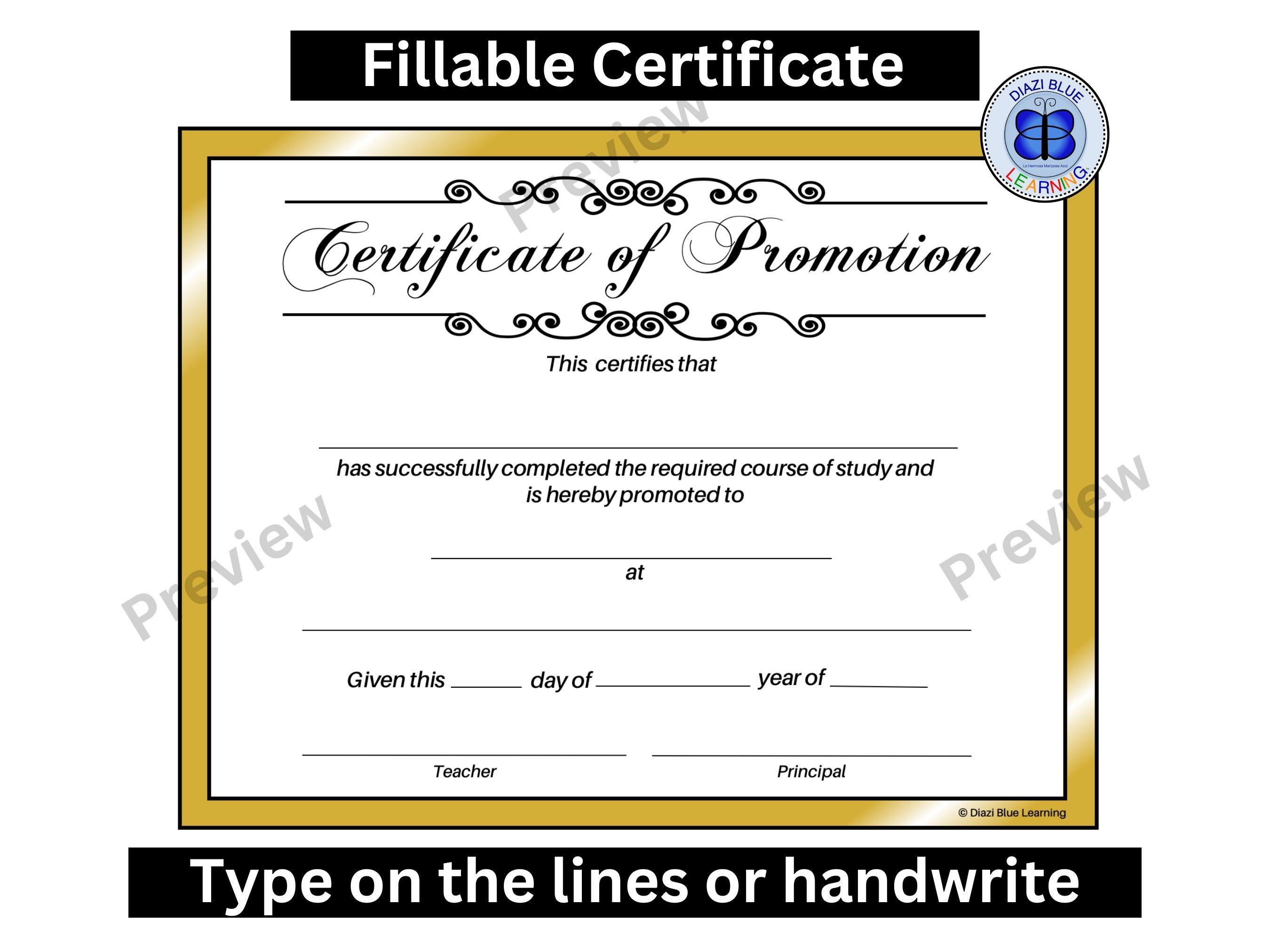 Certificate of Promotion, Certificate of Completion, End of Year ...