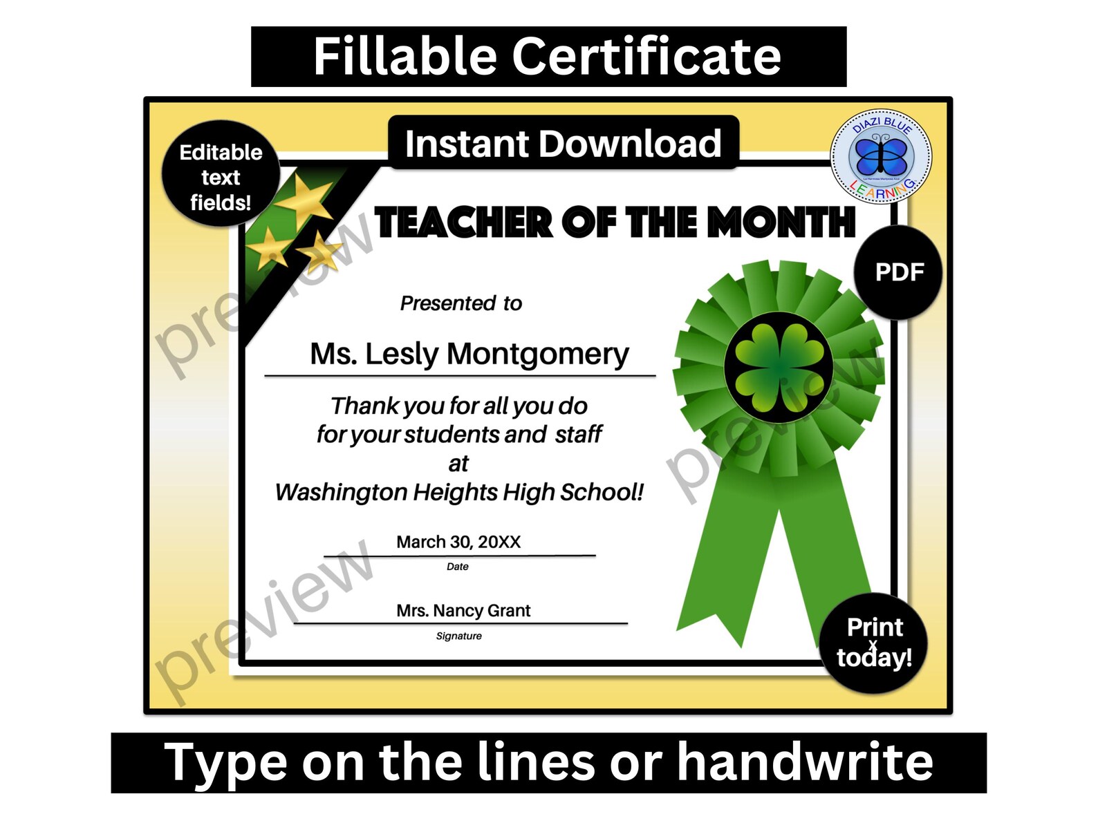 March Teacher of the Month Certificate, March Teacher of the Month ...