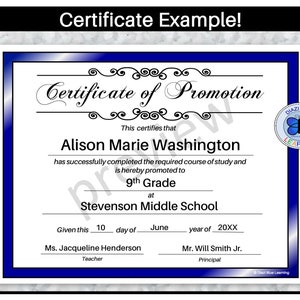 Certificate of Promotion, Certificate of Completion, End of Year ...