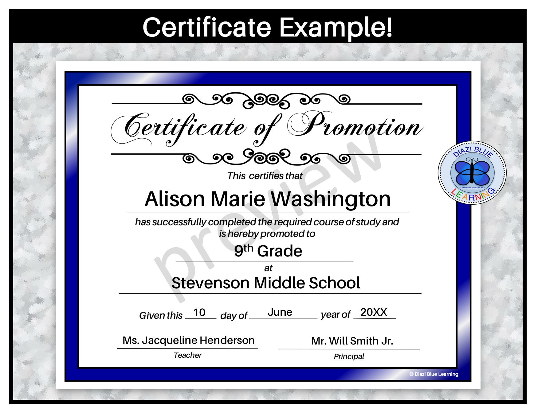 Certificate of Promotion, Certificate of Completion, End of Year ...