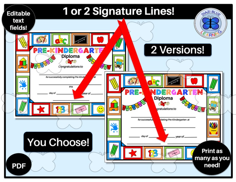 Pre-k Diploma, Pre-k Graduation Diploma, Fillable Prekindergarten ...