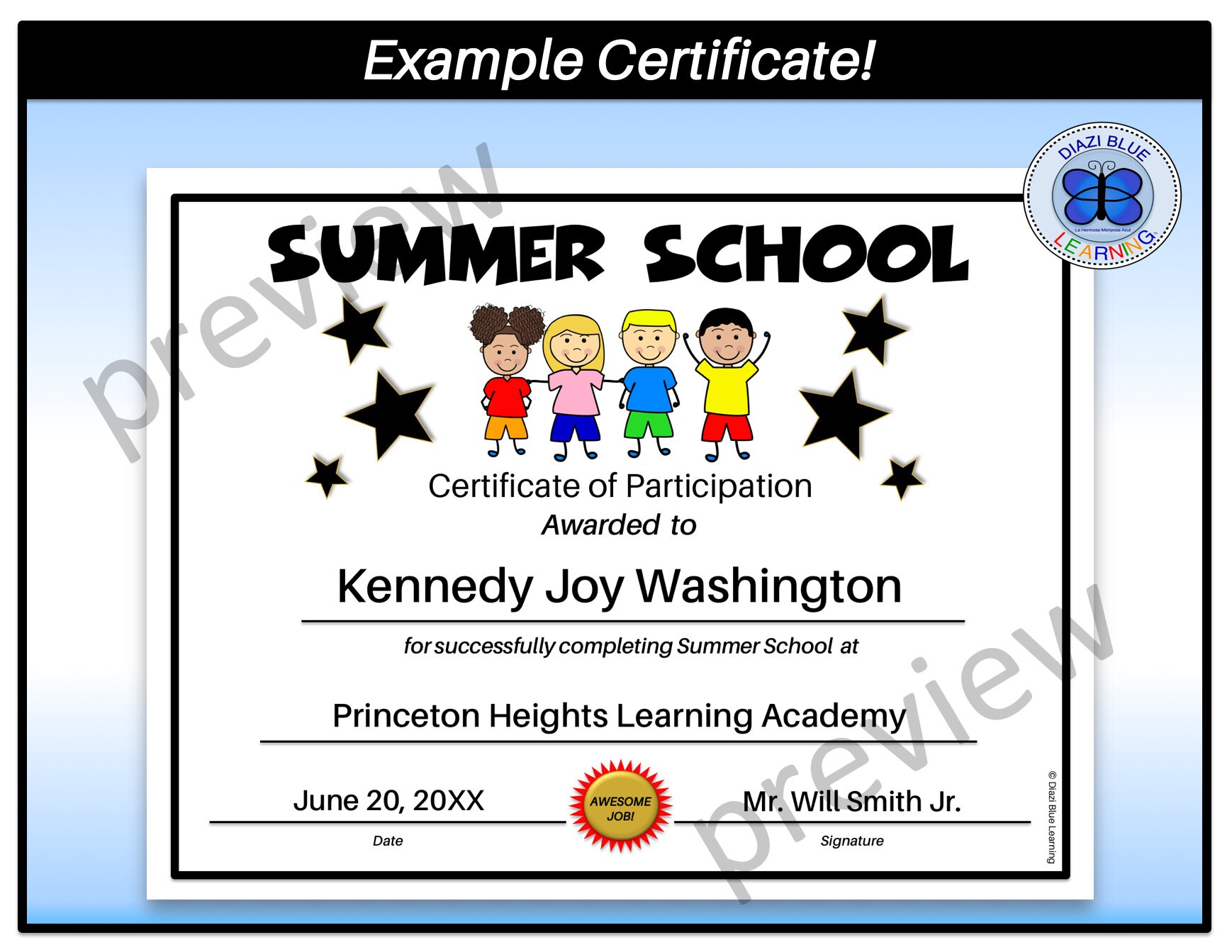 Summer School Certificate, Editable Summer School Certificate ...