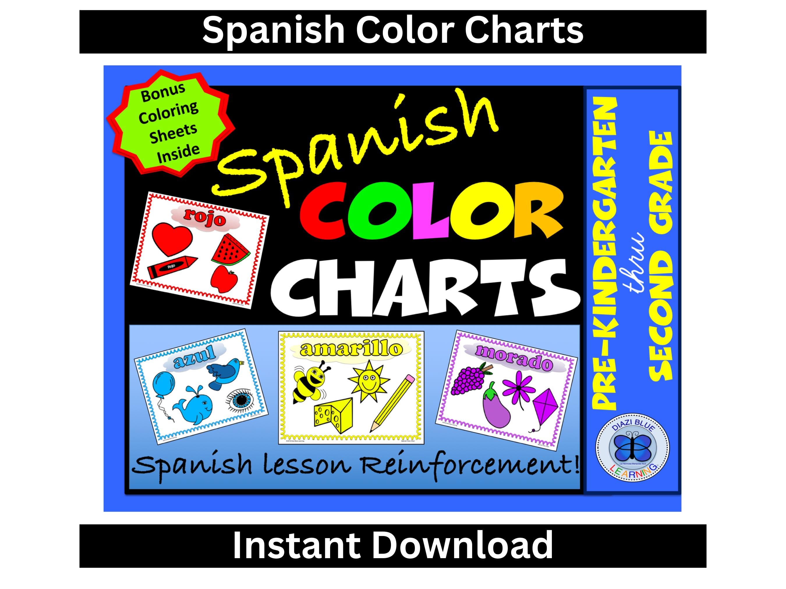 Spanish Color Charts, Spanish Colors, Spanish Charts, Colors in Spanish ...