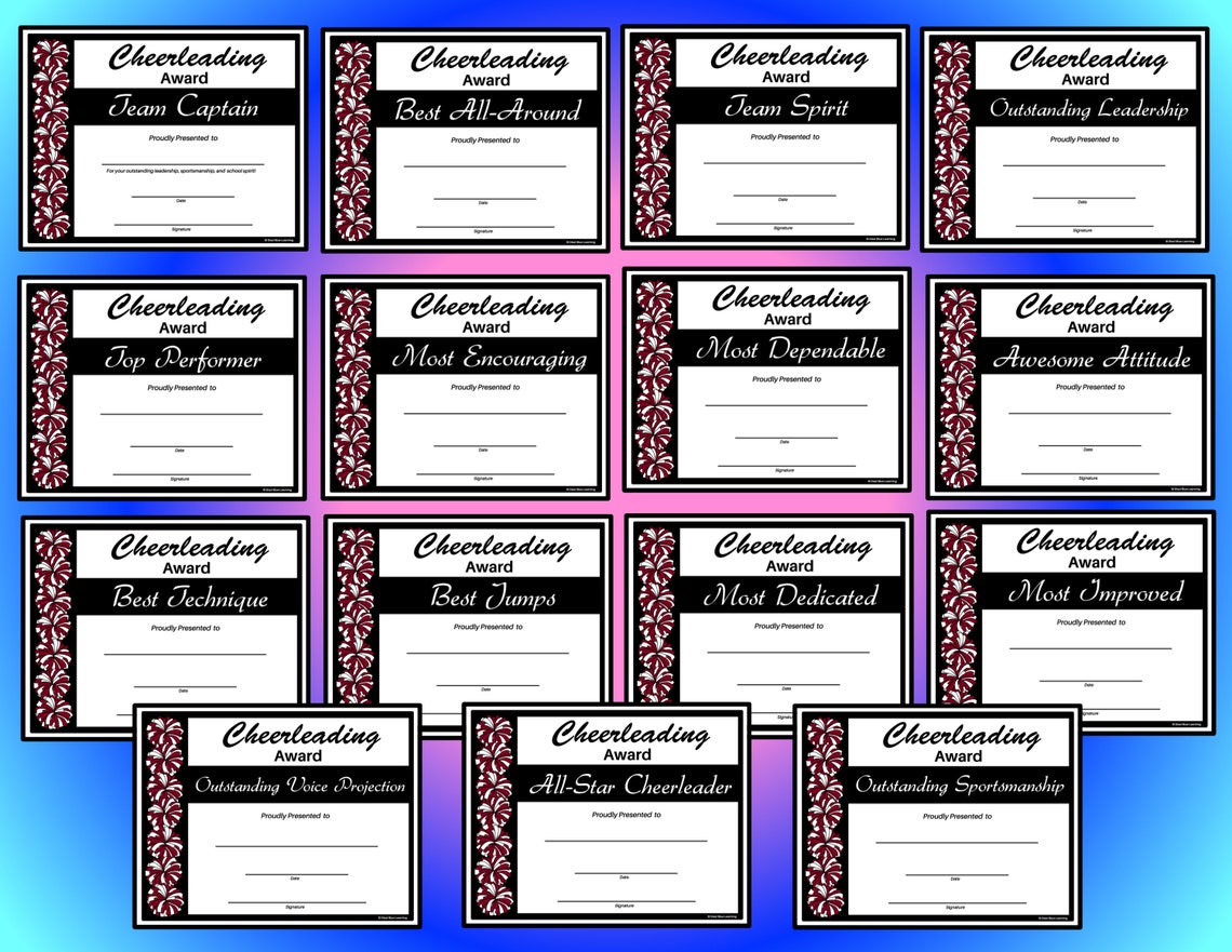 Burgundy and White Cheerleading Certificates, Cheerleading Awards ...