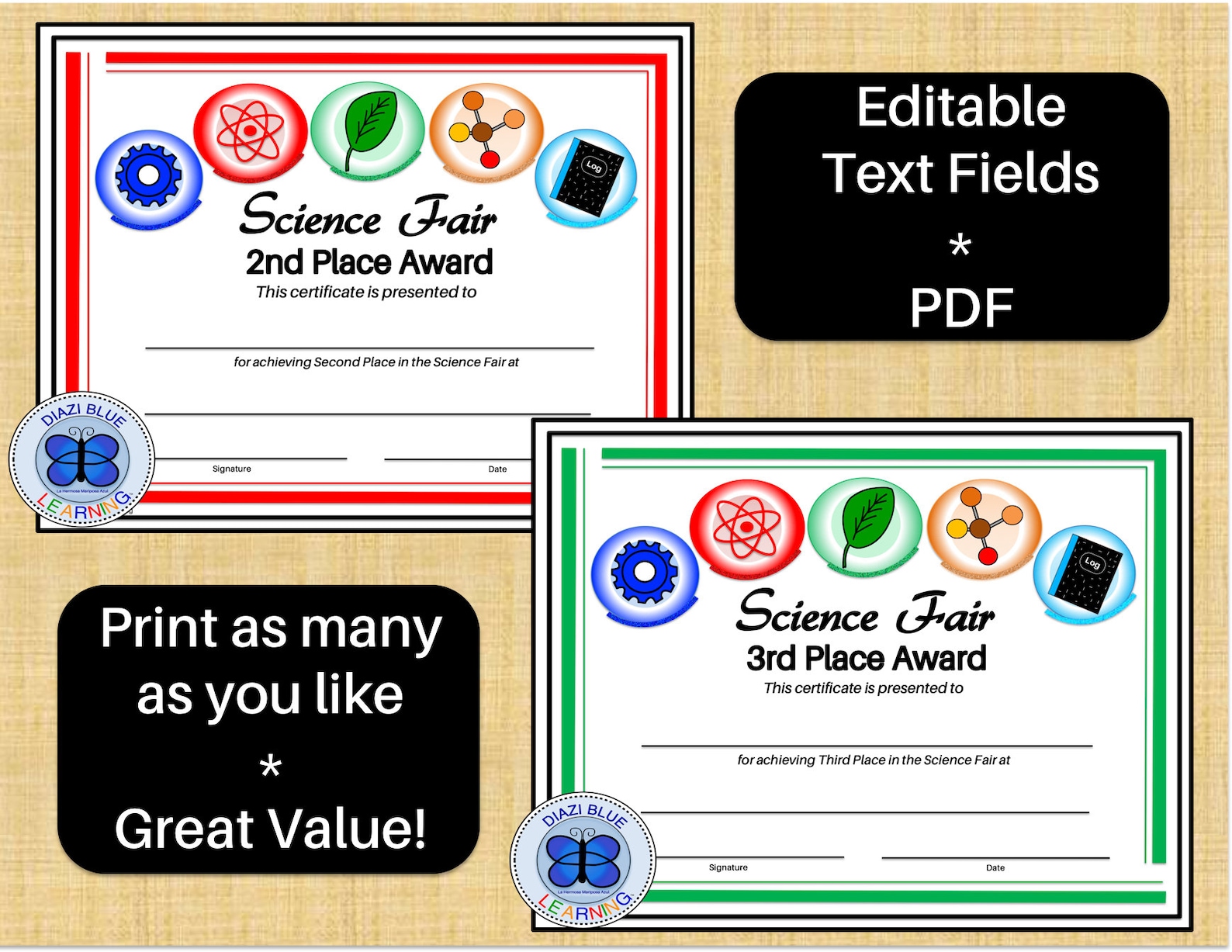 Science Fair Certificates, PDF Science Fair Certificates, Editable ...