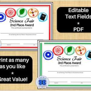 Science Fair Certificates, PDF Science Fair Certificates, Editable ...