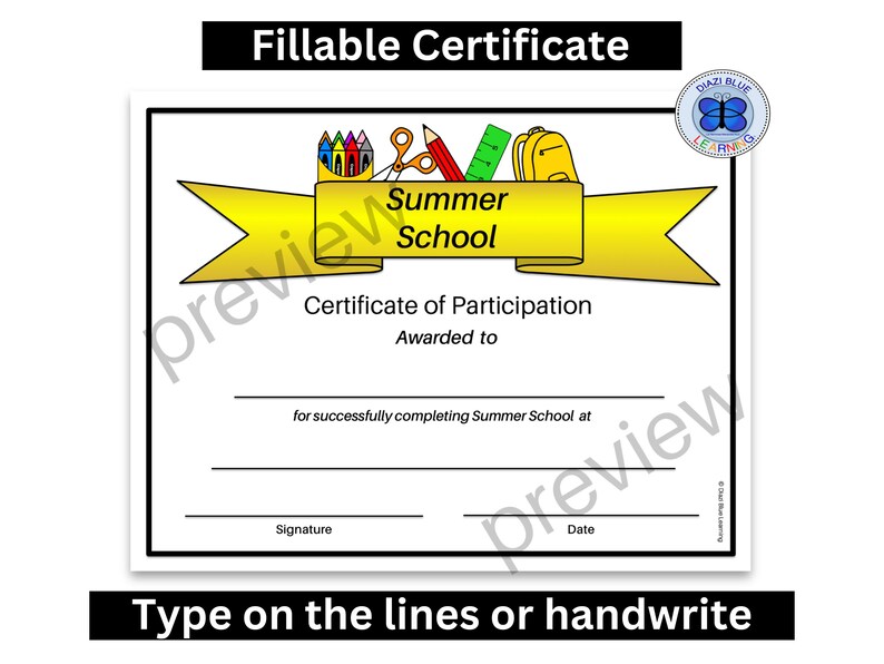 Summer School Certificate, Editable Summer School Certificate ...
