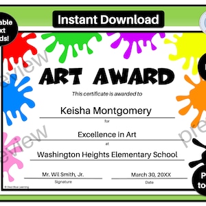 Art Certificate, PDF Art Certificate, Editable Art Certificate, End of ...