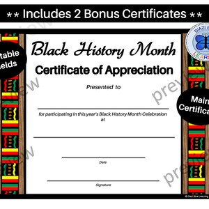 Black History Month Certificate of Appreciation With Bonus Awards ...