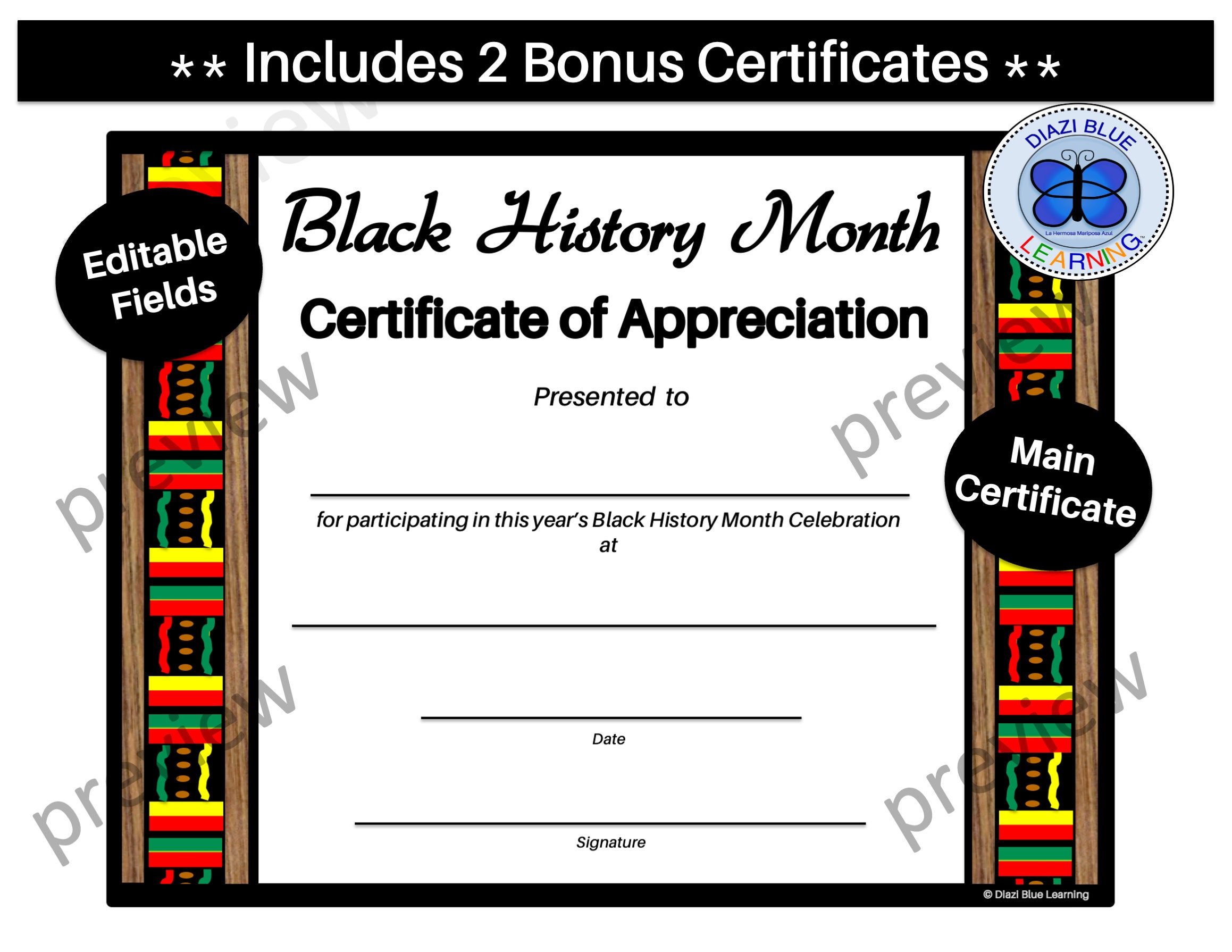 Black History Month Certificate of Appreciation With Bonus Awards ...
