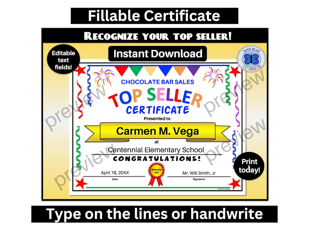 Top Seller Award, Top Seller Certificate of Recognition, Editable Top ...