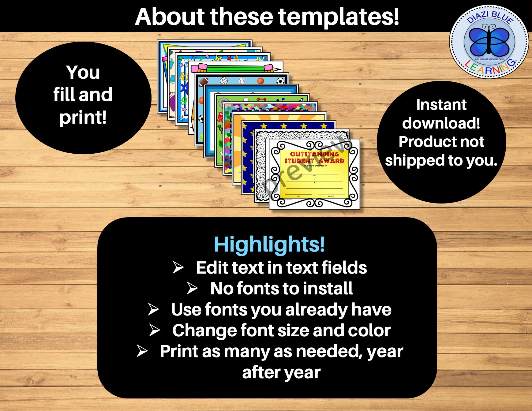 Classroom Set of 12 Certificates, End of School Year Certificates, 12 ...