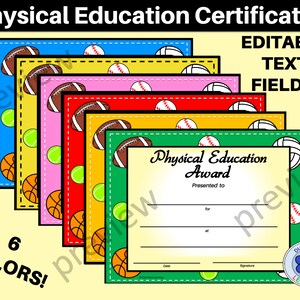Physical Education Certificate, PE Certificates, Editable PE ...