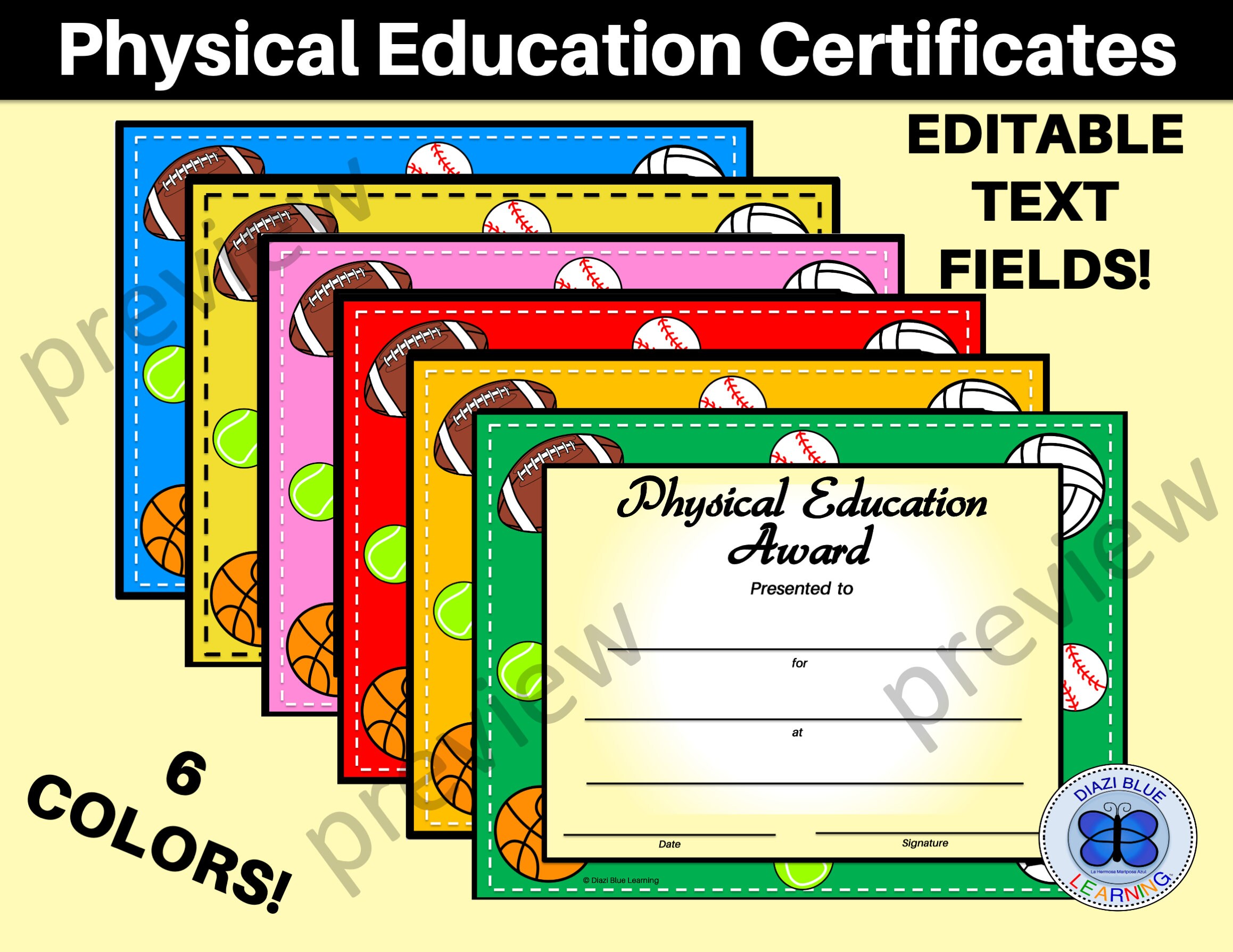 Physical Education Certificate, PE Certificates, Editable PE ...