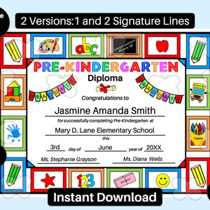 Pre-k Diploma, Pre-k Graduation Diploma, Fillable Prekindergarten ...