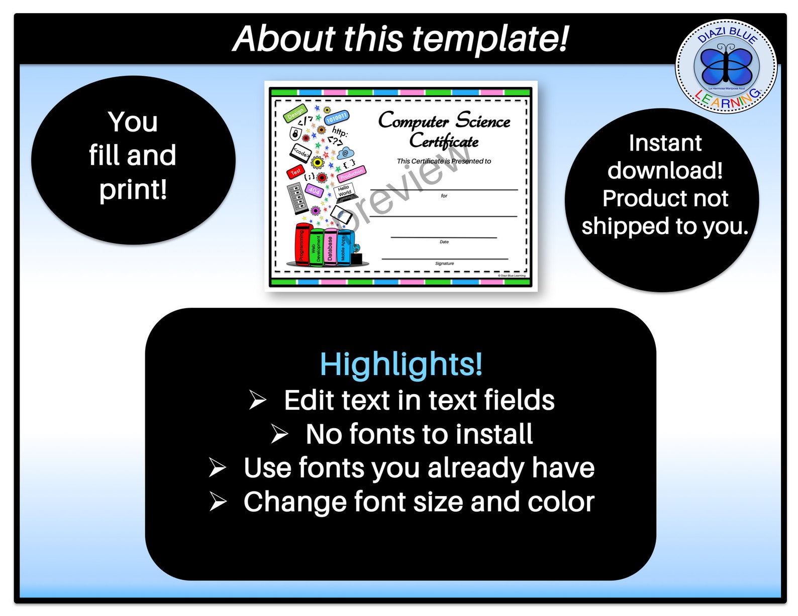 Computer Science Certificate, Coding Award, Coding Certificates, Coding ...