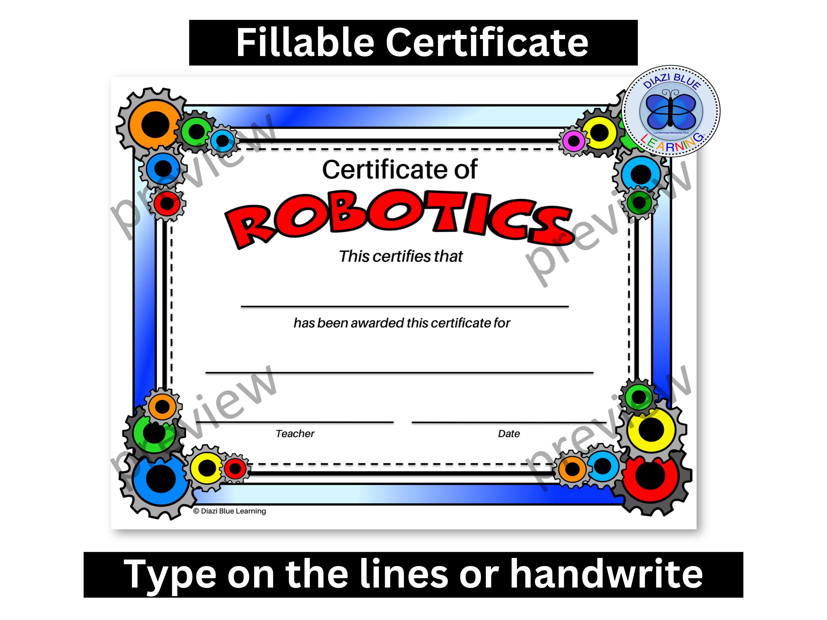 Certificate of Robotics, Robotics Award, Robotics Certificates ...
