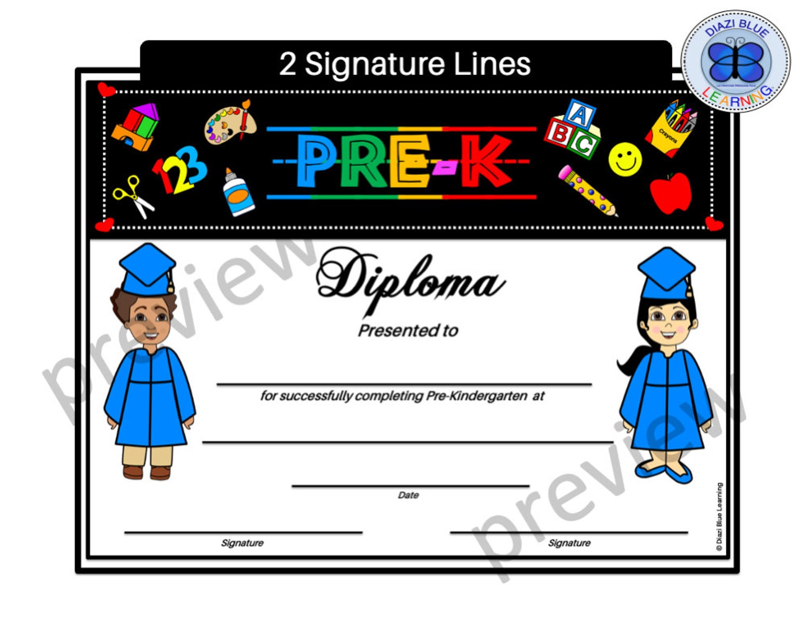 Pre-K Diploma Pre-K Graduation Diploma Fillable | Etsy