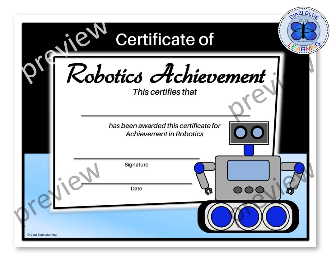 Robotics Award, Robotics Certificates, Editable Robotics Certificates ...