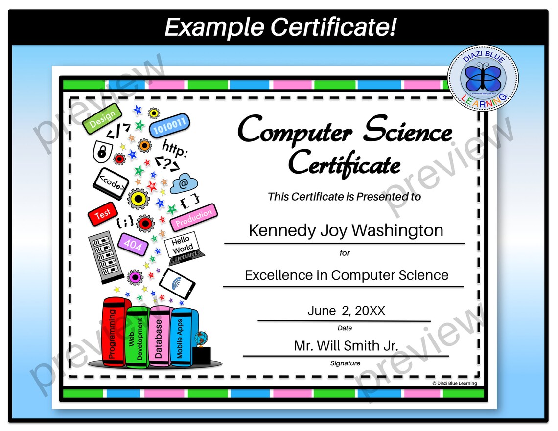 Computer Science Certificate, Coding Award, Coding Certificates, Coding ...