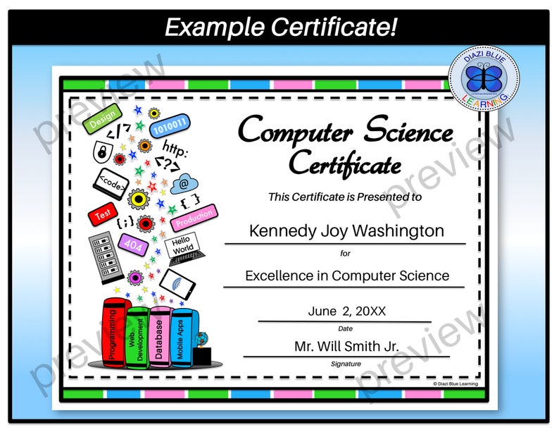 Computer Science Certificate, Coding Award, Coding Certificates, Coding ...