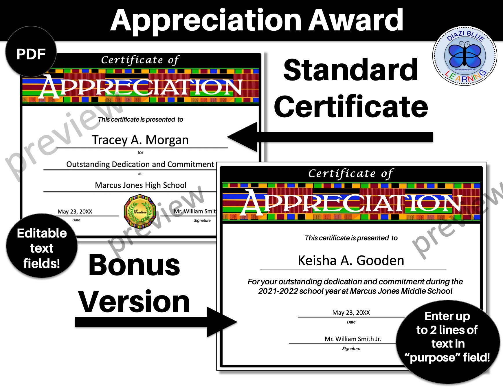 Kente Appreciation Award With Bonus Certificate, Editable Certificate ...