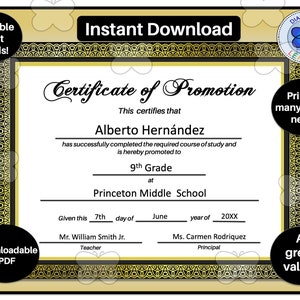 Certificate of Promotion, Certificate of Completion, End of Year School ...