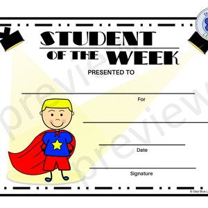 Student of the Week Certificate, Editable PDF Student of the Week Award ...